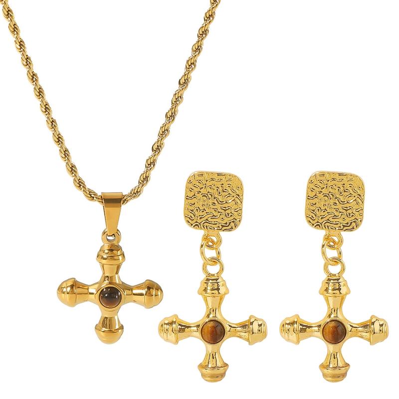 Stylish Cross Pendant Necklace and Earrings Geometric Jewelry - TikTok ...
