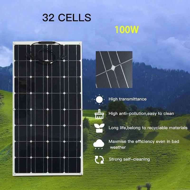 Flexible Solar Panel 100W 540 x 3 x 1060mm - PV-BX502 - Black - Shop ...