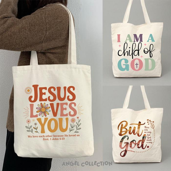 Promo Tas Tote Bag 100% Kanvas Kristen Rohani Gereja Ukuran 30x40 ...