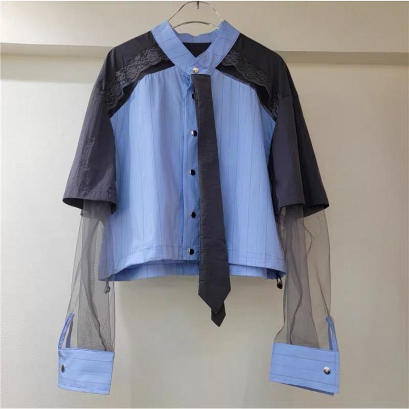 FADFAD Atasan Kemeja Unik Lengan Panjang Dengan Desain Dua Warna - Shop ...