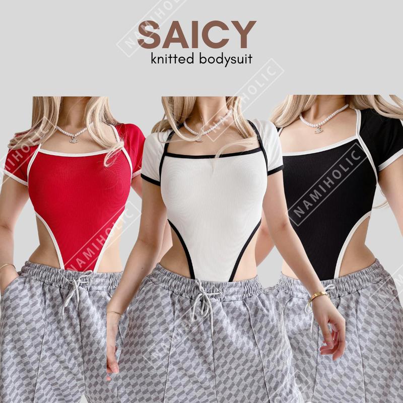 Namiholic Saicy Sexy High Side Cut Knitted Bodysuit I Knitte - TikTok Shop Philippines
