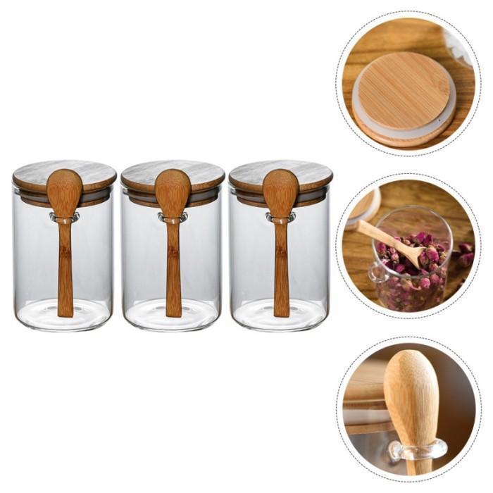 Promo Toples Kaca Mini Bulat Tabung Storage Jars Transparan Plus Sendok ...