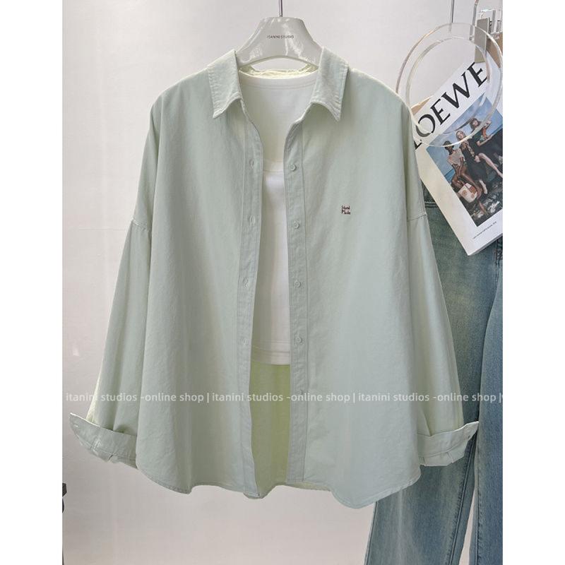 Baju Musim Bunga, Longgar, Gaya Korea, Bersulam, Lengan Panjang ...