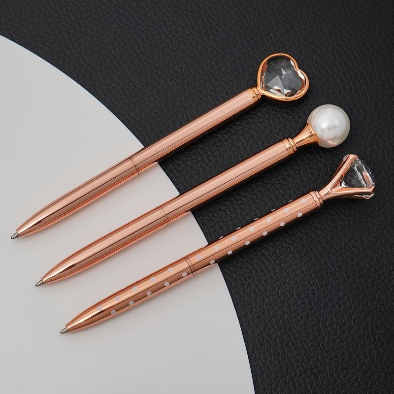 Set Pen Ballpoint, Warna Emas Mawar, dengan Kilauan Pasir Cecair, Bahan ...