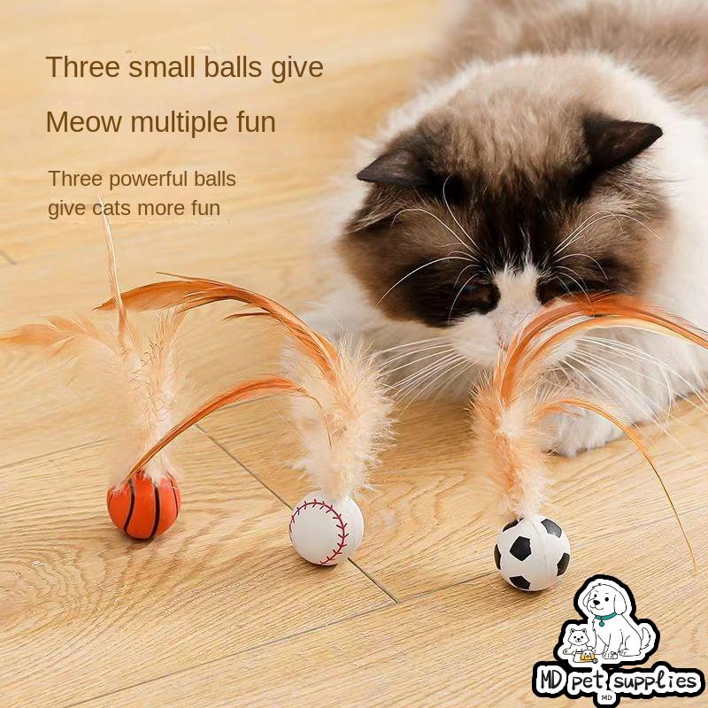 Cat Elastic Ball Chicken Feather with Badminton Rubber Ball Interactive ...