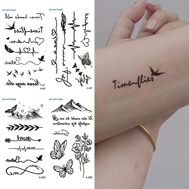 Pelekat Tatu Sementara, 4 Helaian, Corak Bunga, Huruf dan Rama-rama ...