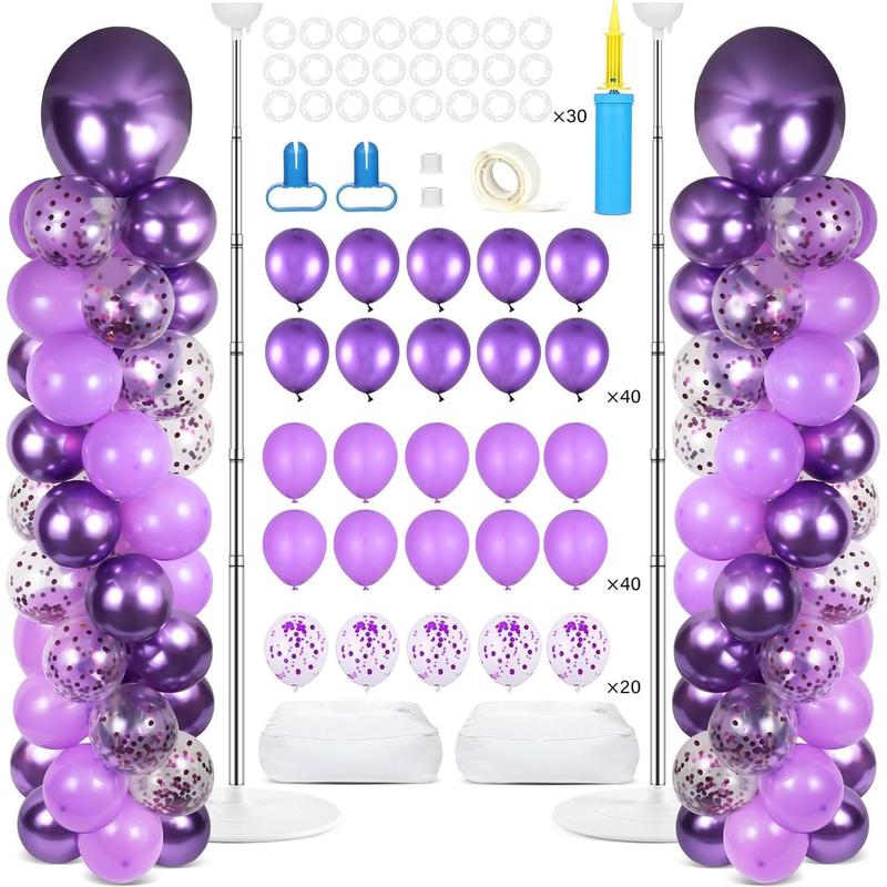 2 Sets Purple Balloon Column Stand Kit with 100 Balloons Lavender ...
