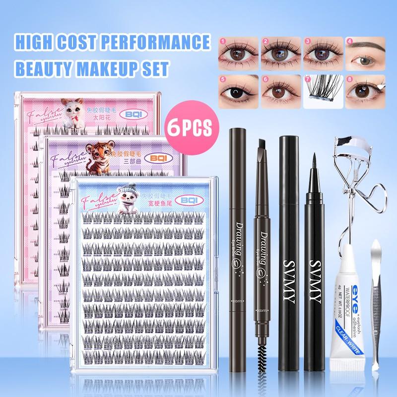6PCS Fishtail False Eyelashes Set lash cluster BQI False Eyelashes ...