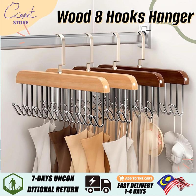 COD Solid Wooden Hanger 8 Hooks Multifunctional Anti Slip Hanger ...
