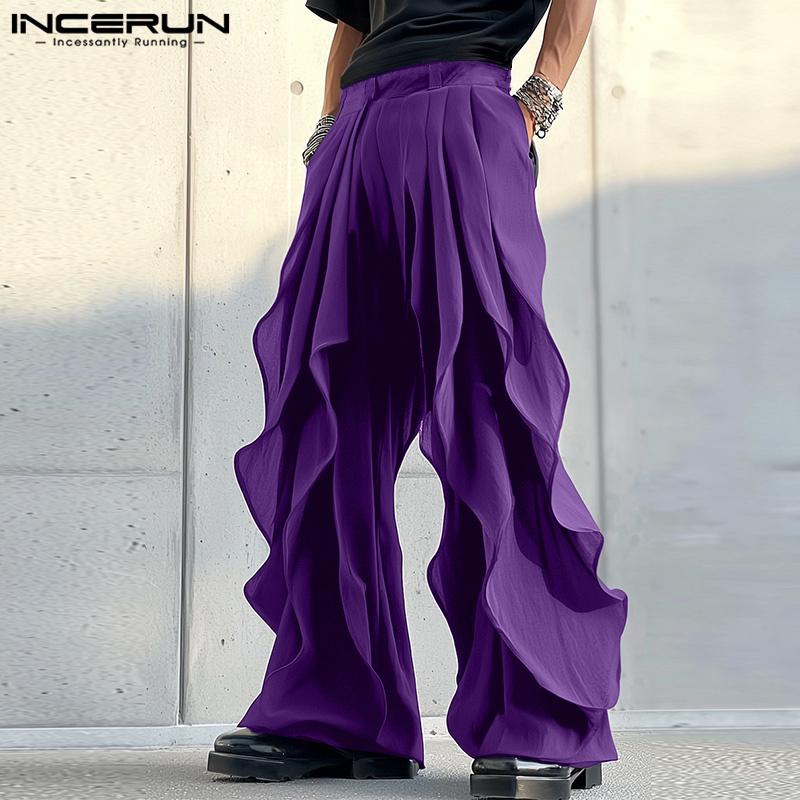 INCERUN Men's Stylish Structural Ruffles Design Trousers Wid - TikTok ...