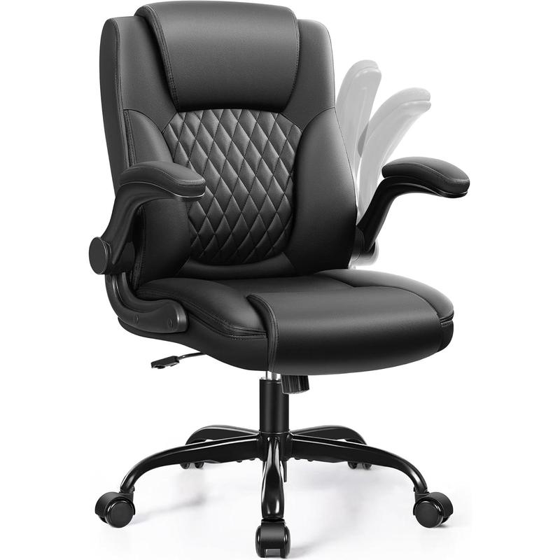 Leather Office Chair, PU Home Computer Desk Chairs with Ergonomic Back ...