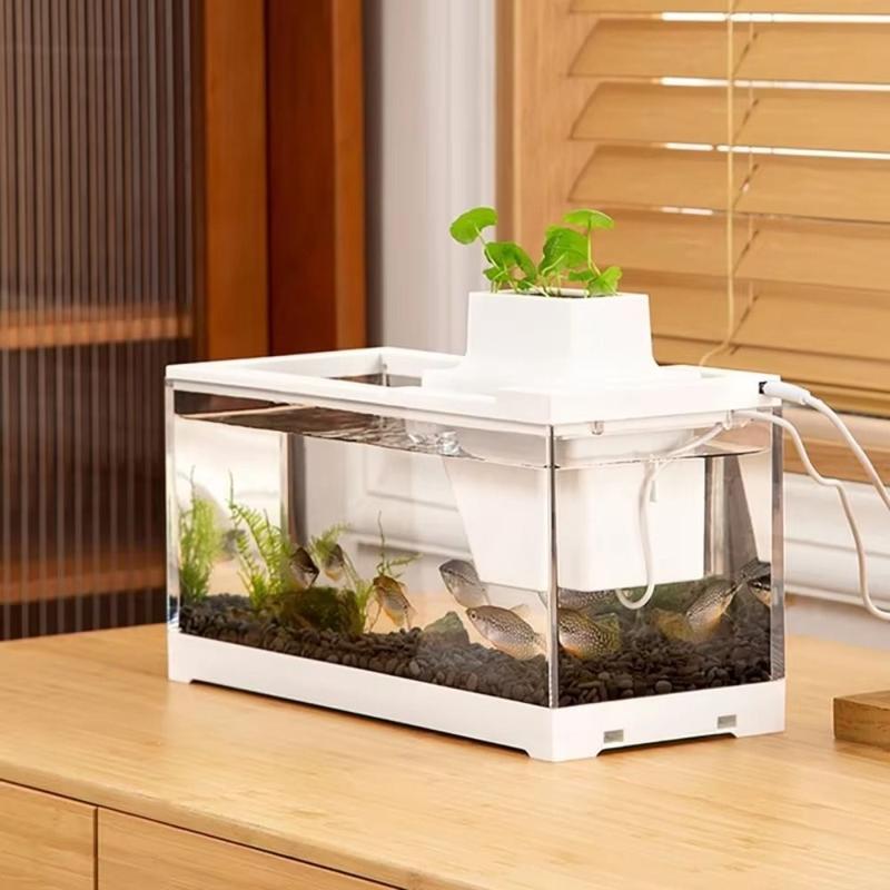Versatile With LED Light Mini Desktop Fish Tank Transparent with ...