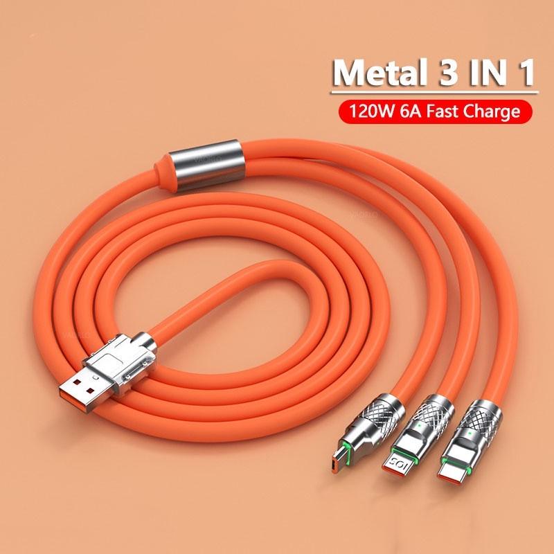 3 IN 1 Charging Cable 120W 6A Super Fast Charger USB Protecetion ...