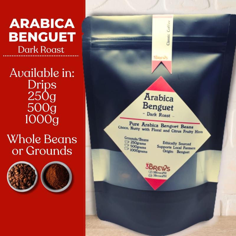 3Brews Arabica Benguet Coffee - Bold Dark Roast Whole Beans and ...