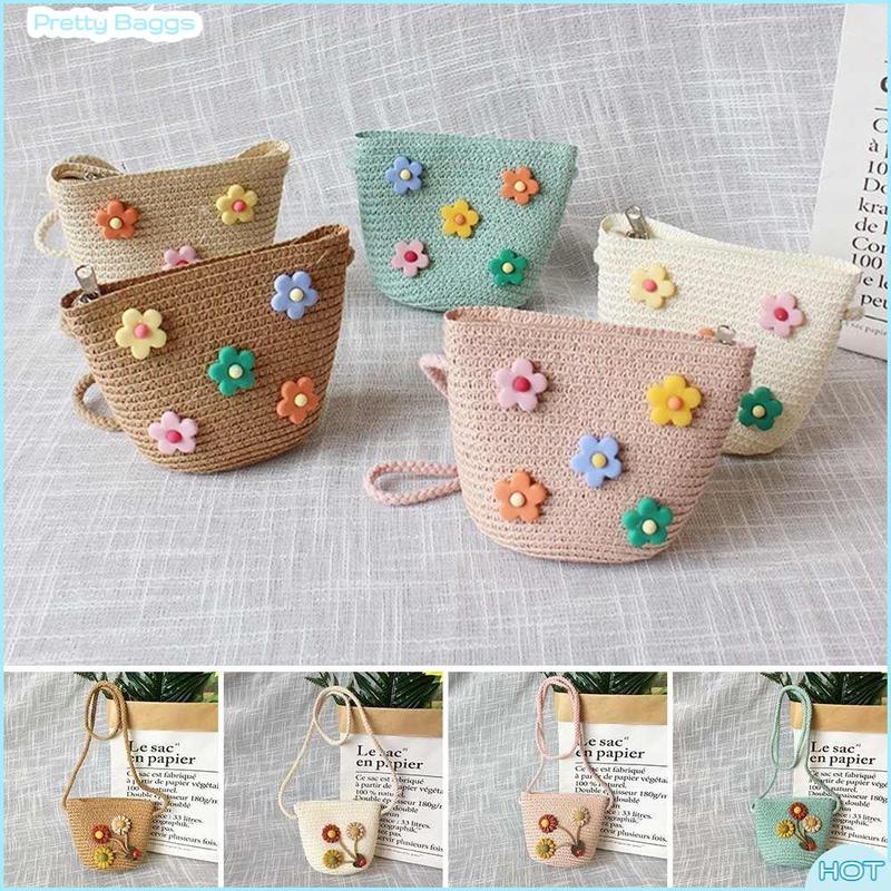 Fashion Cute Straw Shoulder Bags Summer Handmade Kids Messenger Bags ...