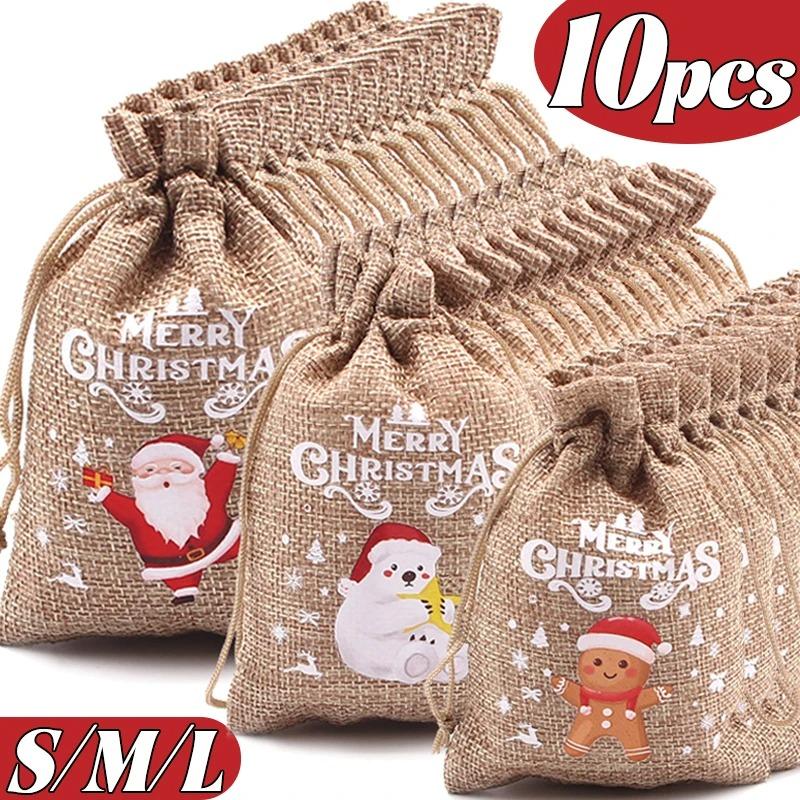 Beg Serut Linen Krismas, Set 10Pcs, Rekaan Kartun Santa Clau - TikTok ...