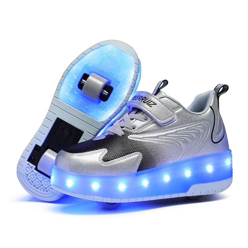Two-wheeled mesh sports shoes for kids, Heelys led charging shoes ...