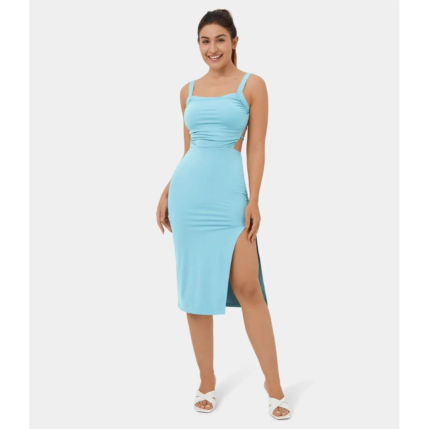 Halara Softlyzero™ Airy Backless Crisscross U Neck 2-in-1 Side Pocket ...