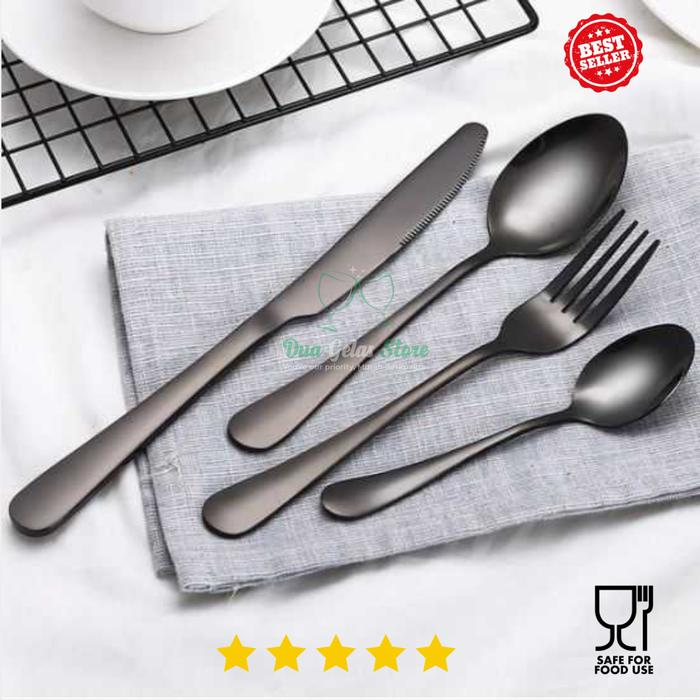 Promo Set Sendok Garpu Alat Makan Stainless Steel 304 Tebal Hitam Black ...