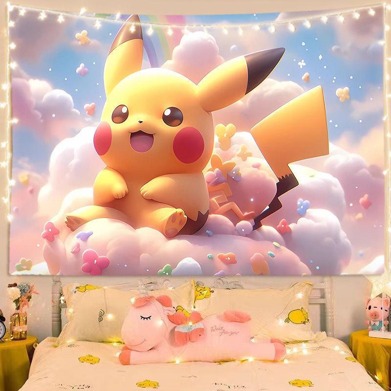 Pikachu Hanging Cloth Cartoon Animation Background Fabric Bedroom ...
