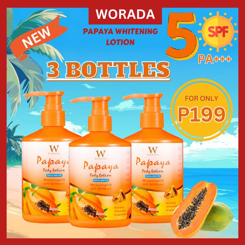 [COD] 3 BOTTLE WORADA Whitening X10 SPF 50 PA+++ Papaya Lotion - TikTok ...