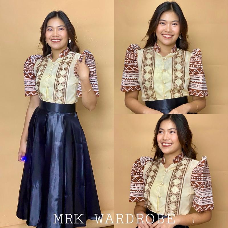 Brown Filipiniana Ethnic Top and Skirt Set - TikTok Shop Philippines