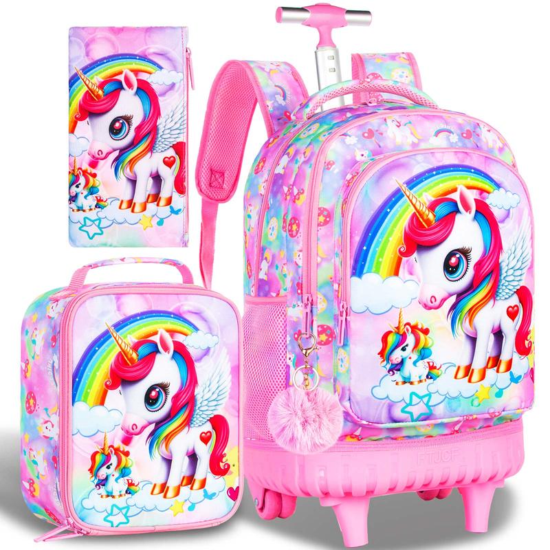 3PCS Rolling Backpack for Girls, Kids Unicorn School Backpacks with ...