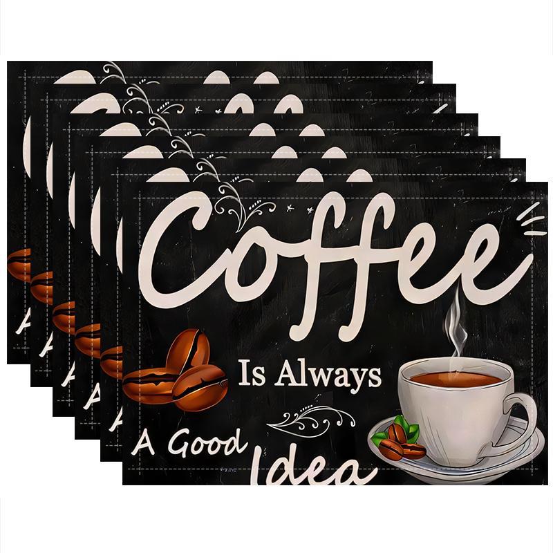 Coffee Themed Placemat, Rectangular Coffee Letter Pattern Placemat ...