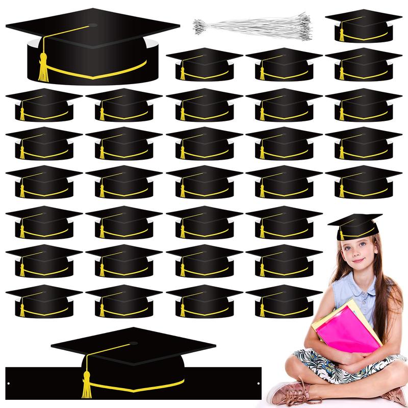 48 Graduation Paper Cap Class of 2025 Adjustable Hat Black Grad Crown ...