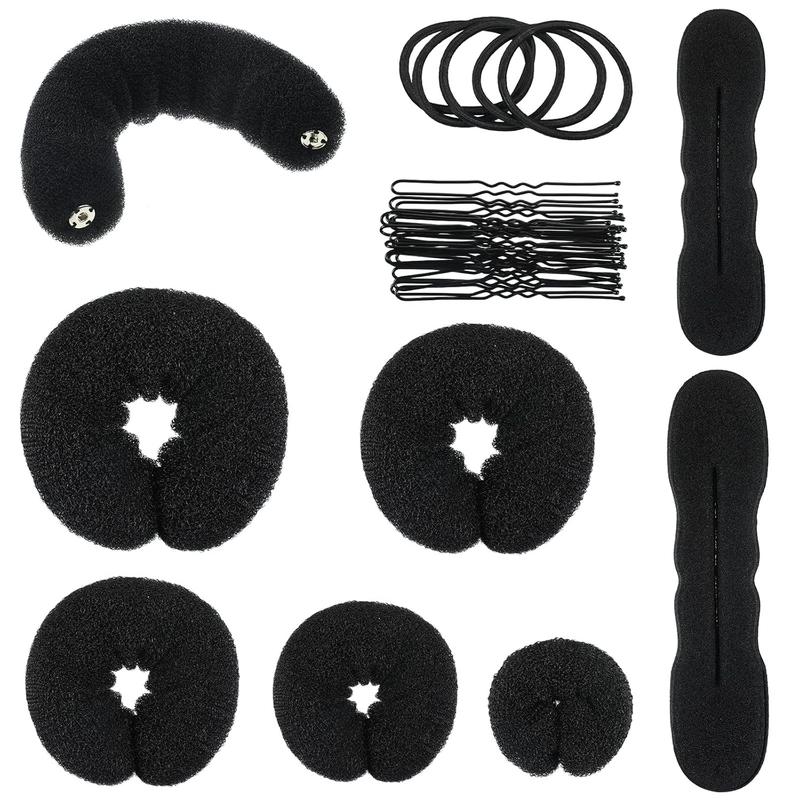 34 count Donut Hair Bun Maker Set Includes Black Donut Bun Makers Small ...
