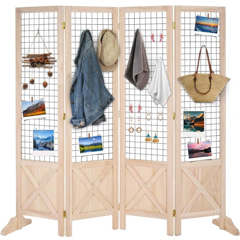 Room Divider Freestanding Gridwall, 4 Panel Folding Display Board ...