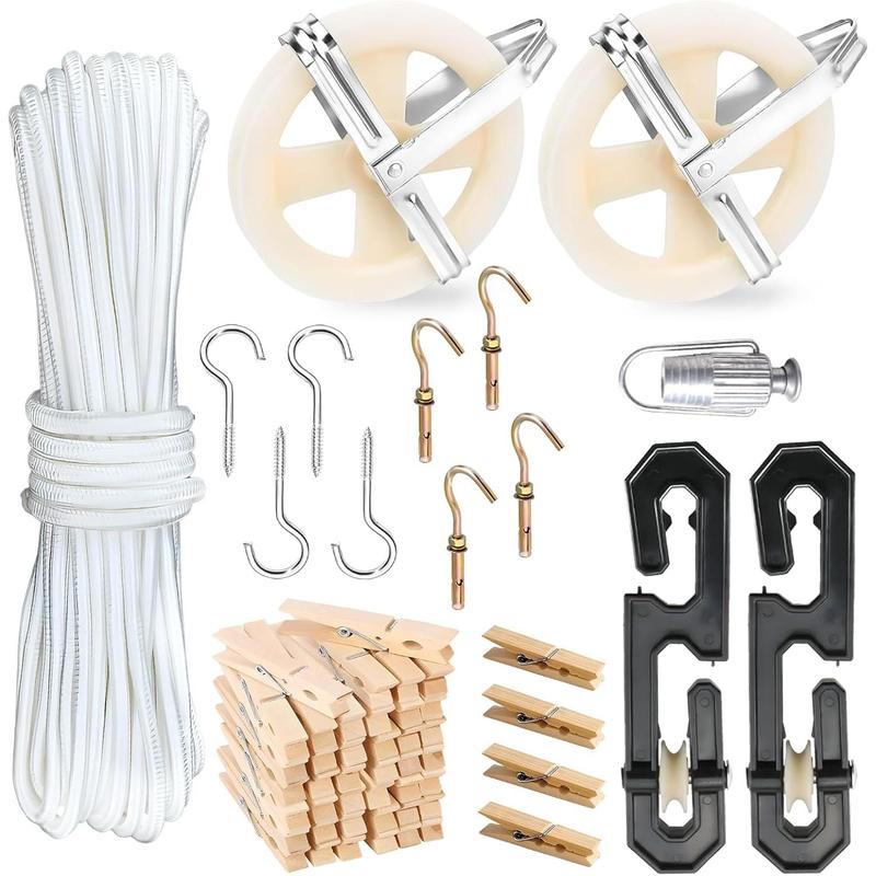 Clothes Line Outdoors, Clothes Line Pulley Kit Include 164ft Polyester ...