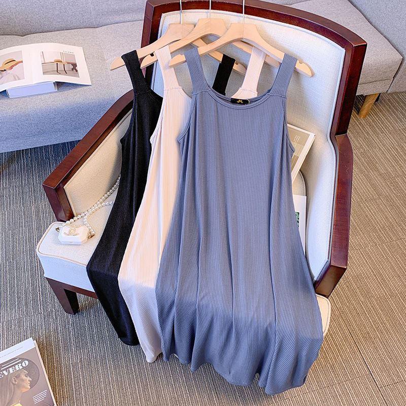 Oversized Plus Size 150KG Korean Style Women Ice Silk Dress Sleeveless ...
