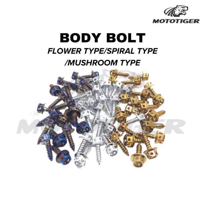 1 PC BODY BOLT FLOWER TYPE / SPIRAL TYPE / MUSHROOM TYPE STAINLESS ...