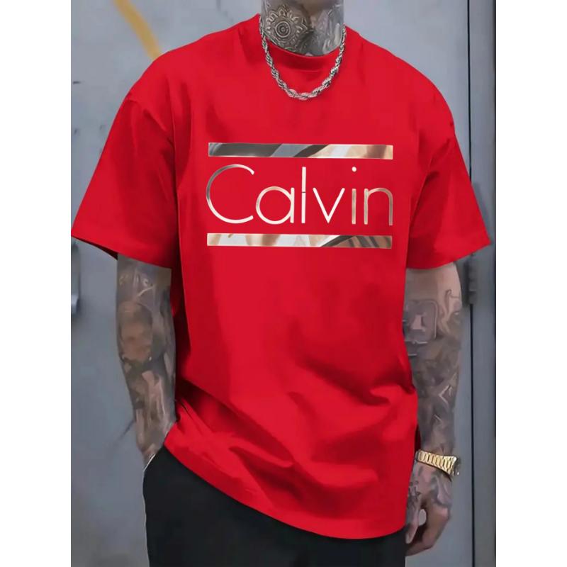 menswear Men's Calvin Graphic Print 100% Cotton T-Shirt - Casual Short ...