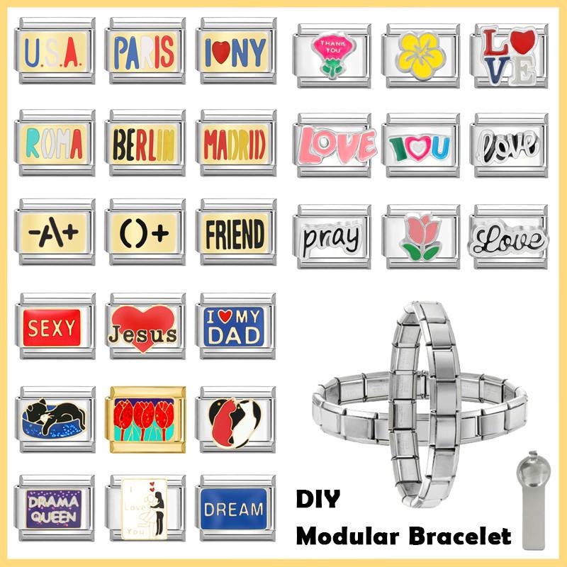 Gelang Pautan Pesona, Gaya Itali, Gelang Pasangan DIY, Aksesori ...