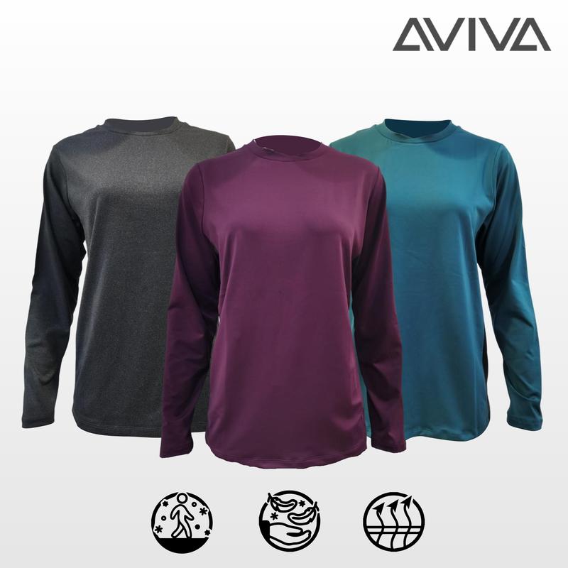 AVIVA Long Sleeve T-Shirt Microfiber Crew Neck T-Shirt (80-9074 ...