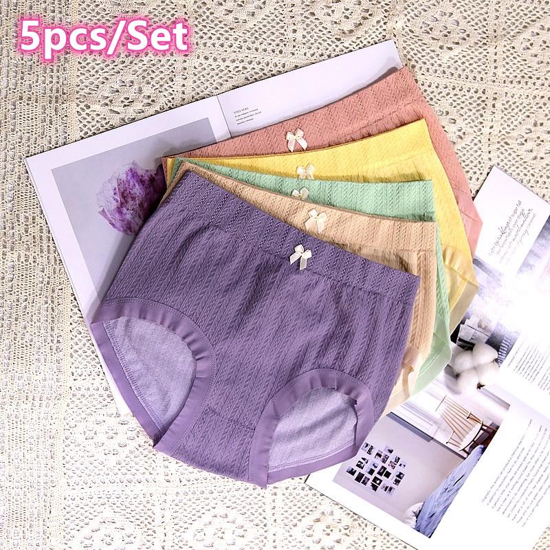5pcs/ set Plus size Panties Cotton Women Mid Waist Seamless ...