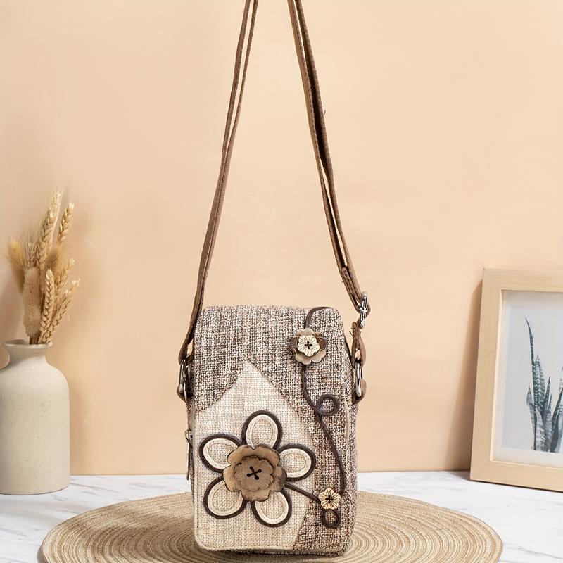 2025 New Women's Floral Design Phone Bag, Color-Block Retro Style ...