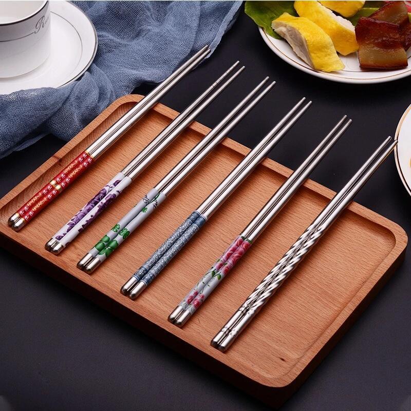 Stainless Steel Chopsticks Portable Non-slip Food Sticks Tableware ...