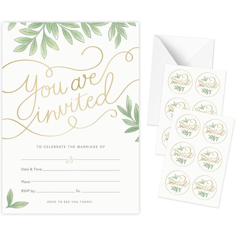 50 Pack Wedding Invitation Cards with Envelopes, Bonus Stickers ...