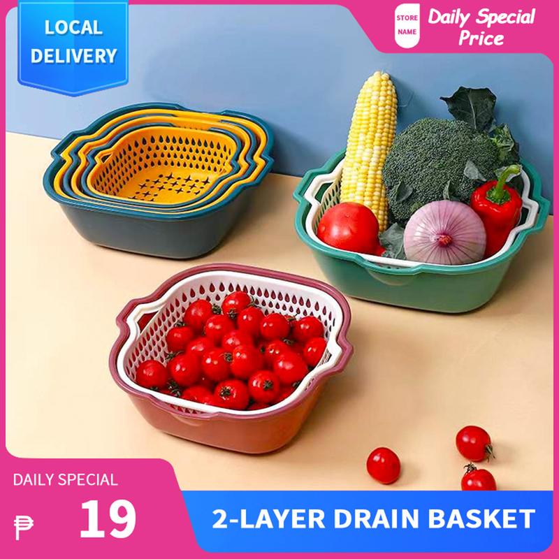 Double-layer Drain Basket Set Japanese Original Kitchen Big Plastic - TikTok Shop Philippines