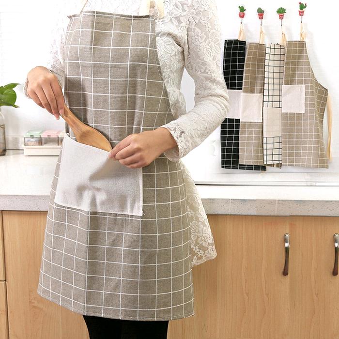 Jual CELEMEK MASAK KATUN LINEN MOTIF KOTAK MINIMALIS - APRON ...