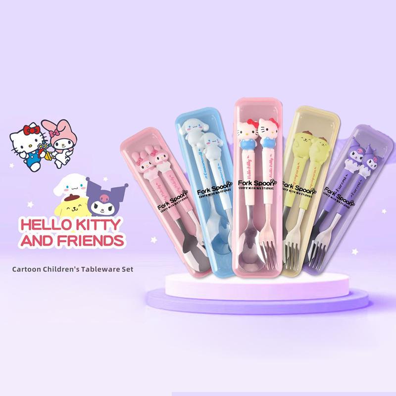 Set Pinggan Bayi Kartun, 2pcs, Sanrio Cinnamoroll dan Kuromi, Sudu dan ...