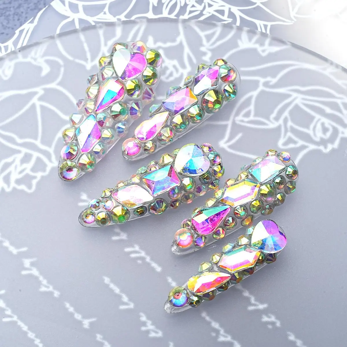 Irregular Rhinestone Decor Press on Fake Nail for Women & Girls Nail ...