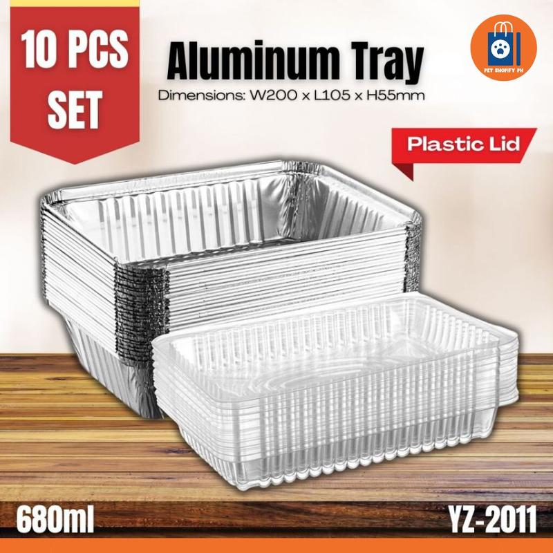10PCS Aluminum Foil Food Tray Container with Plastic Lid | W200 ...