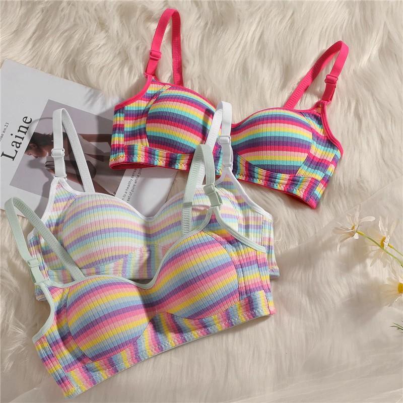 Dopamine Rainbow Stripes Girl's Bra Wireless Comfortable Thi - TikTok ...
