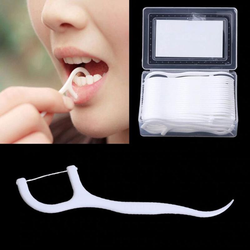 50Pcs Dental Floss Flosser Pick Toothpicks Stick Oral Care Teeth ...