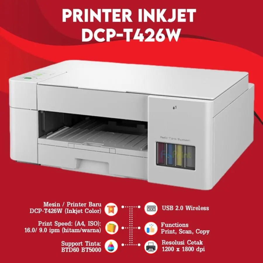 Printer DCP T426W A4 Putih - WiFi Ink Tank (Print, Scan, Copy, Wifi ...