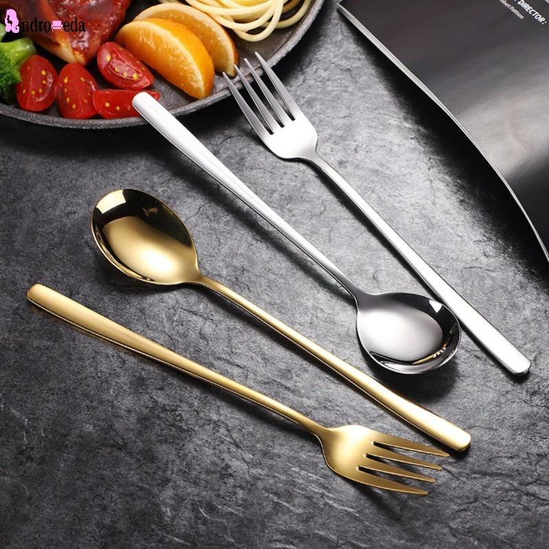 1Pc Korean Long Handle Spoon Fork Stainless Steel Gold Silve - TikTok ...